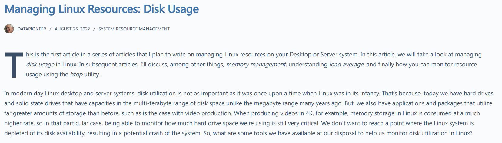 Managing Linux Resources: Disk Usage