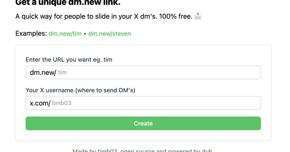 Quick custom DM link for X